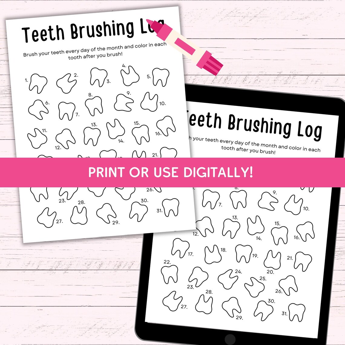 Monthly Teeth Brushing Tracker Printable Teeth Brushing Log Dental ...