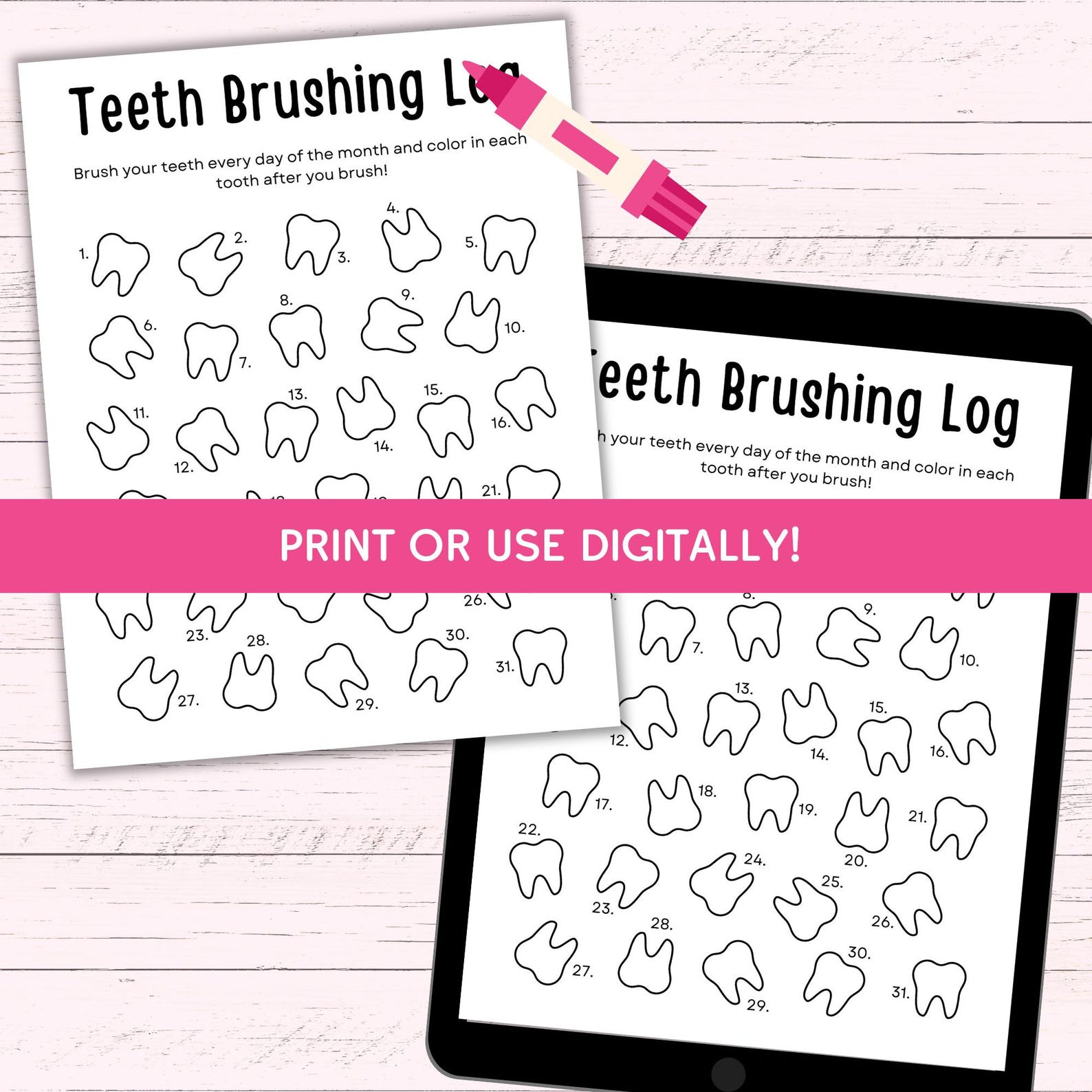 Monthly Teeth Brushing Tracker Printable Teeth Brushing Log Dental ...