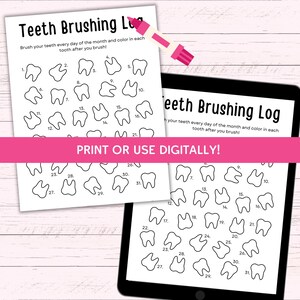Monthly Teeth Brushing Tracker - Printable Teeth Brushing Log - Dental ...
