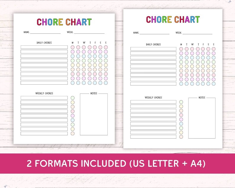 Printable Chore Chart for Kids Editable Daily & Weekly Chore - Etsy