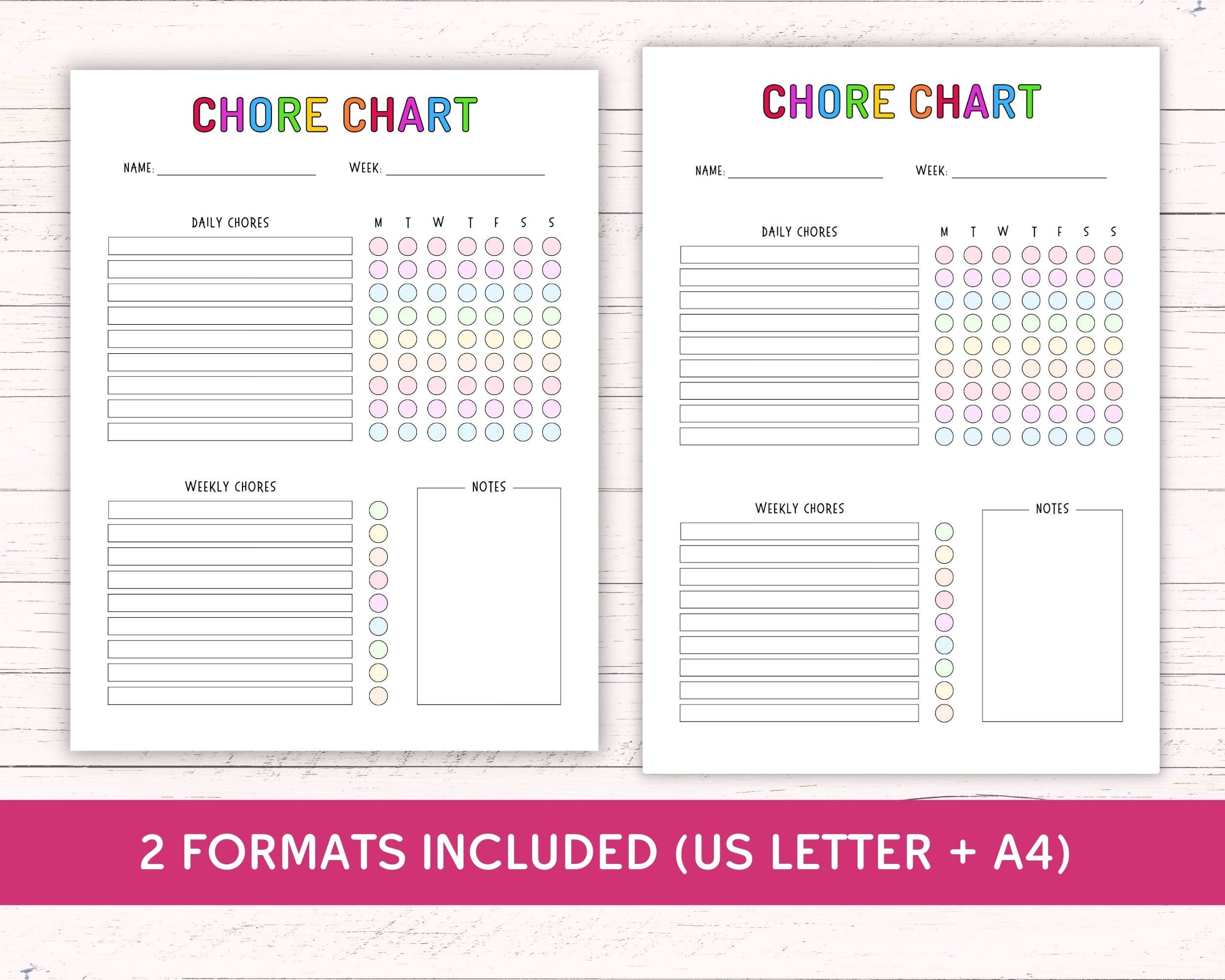 Printable Chore Chart for Kids Editable Daily & Weekly Chore - Etsy