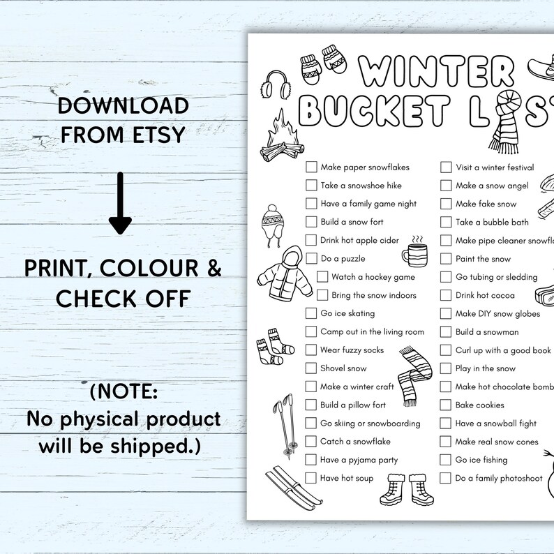 Winter Bucket List Printable - Winter Activity Checklist - Kids' Winter ...