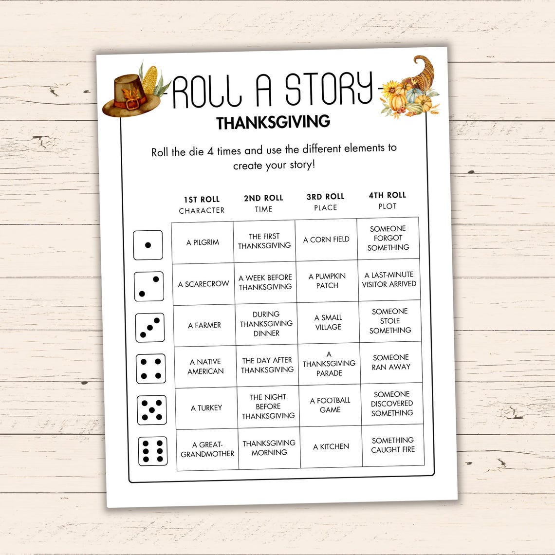Thanksgiving Roll a Story - Creative Writing Prompt Activity ...