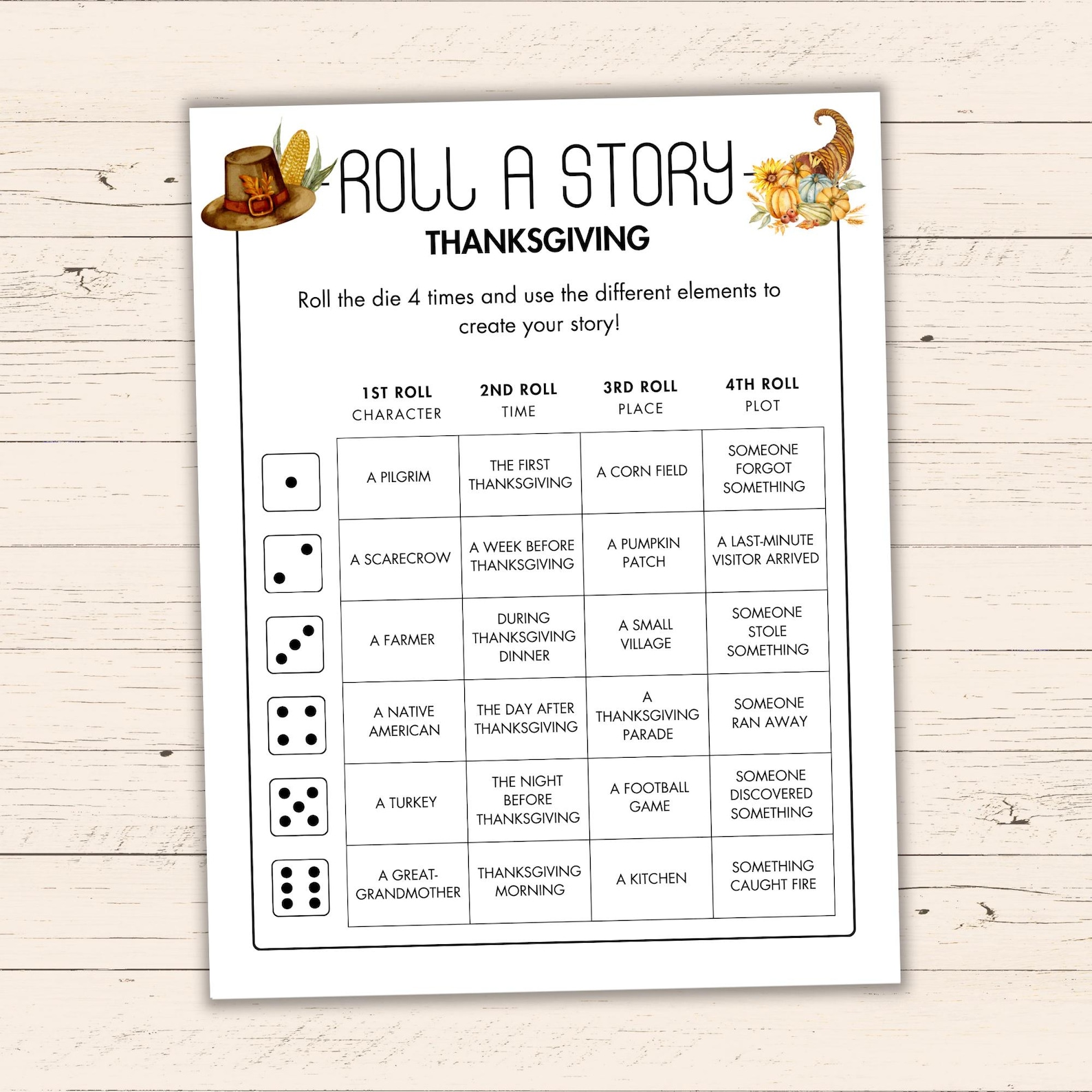 Thanksgiving Roll a Story - Creative Writing Prompt Activity ...