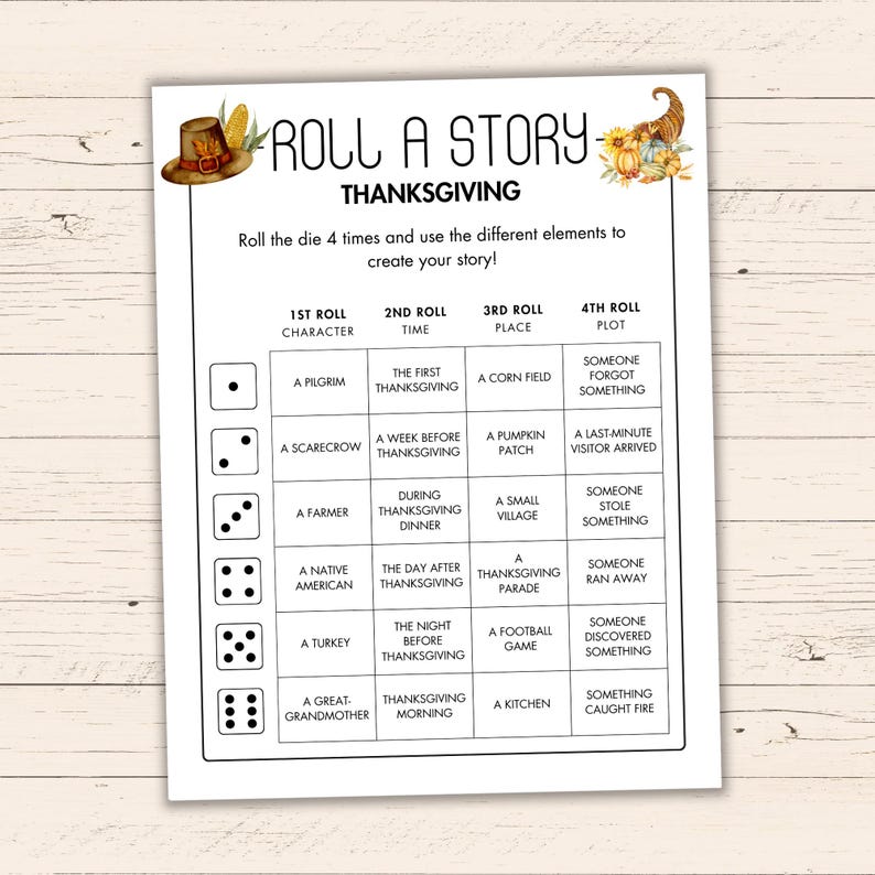 Thanksgiving Roll a Story - Creative Writing Prompt Activity ...