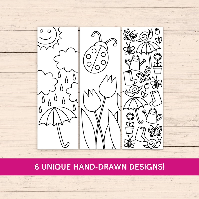 Printable Spring Coloring Bookmarks - Set of 6 - PDF Instant Digital ...