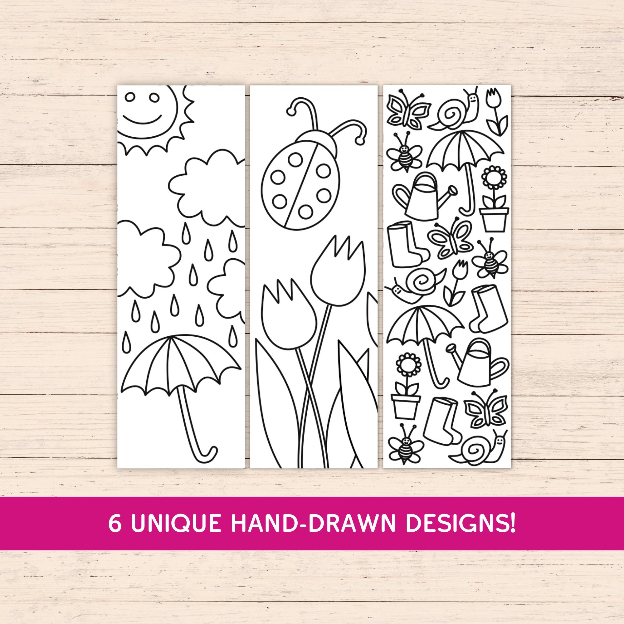 Printable Spring Coloring Bookmarks Set of 6 PDF Instant Digital ...