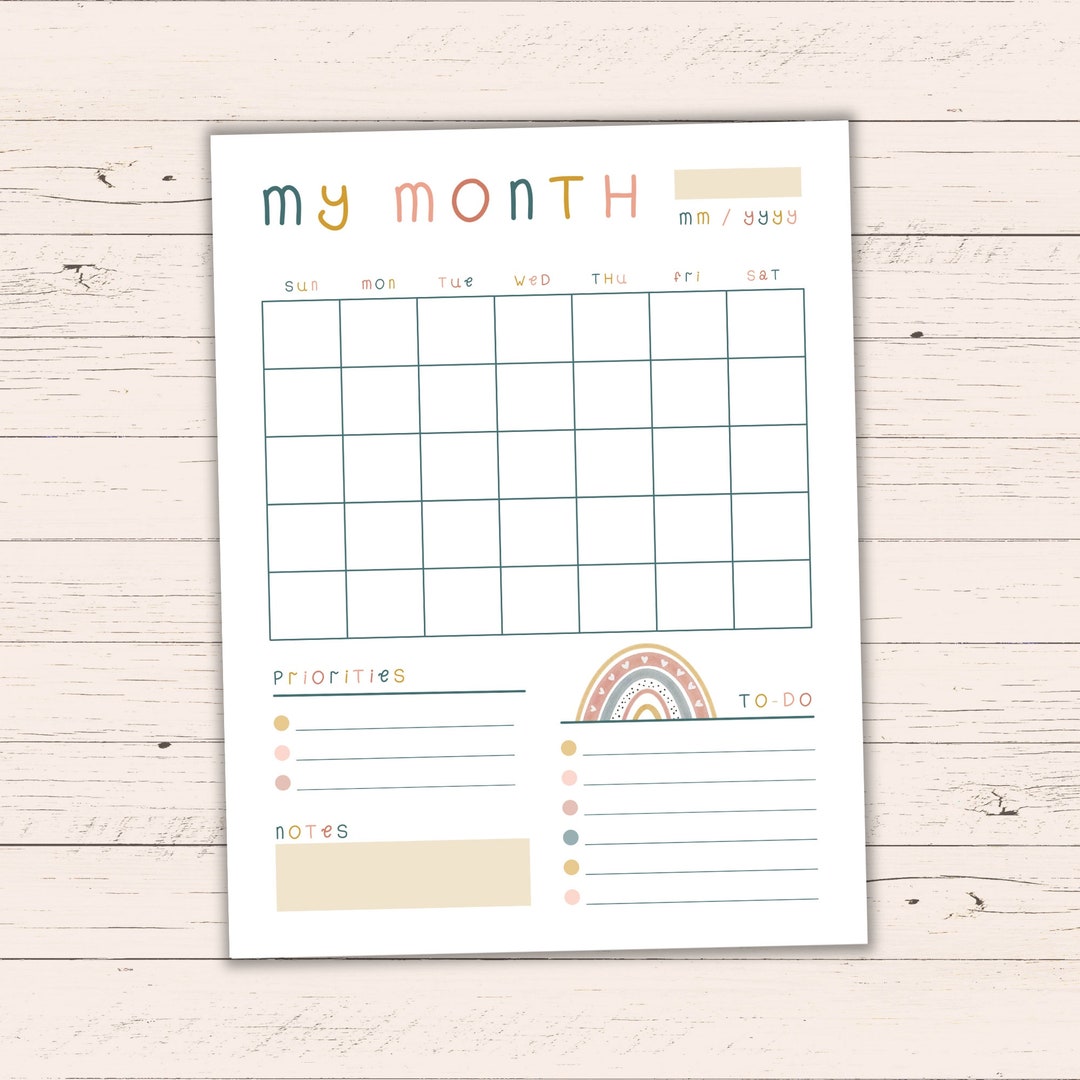 Printable Boho Monthly Planner - US Letter + A4 - Editable Instant ...