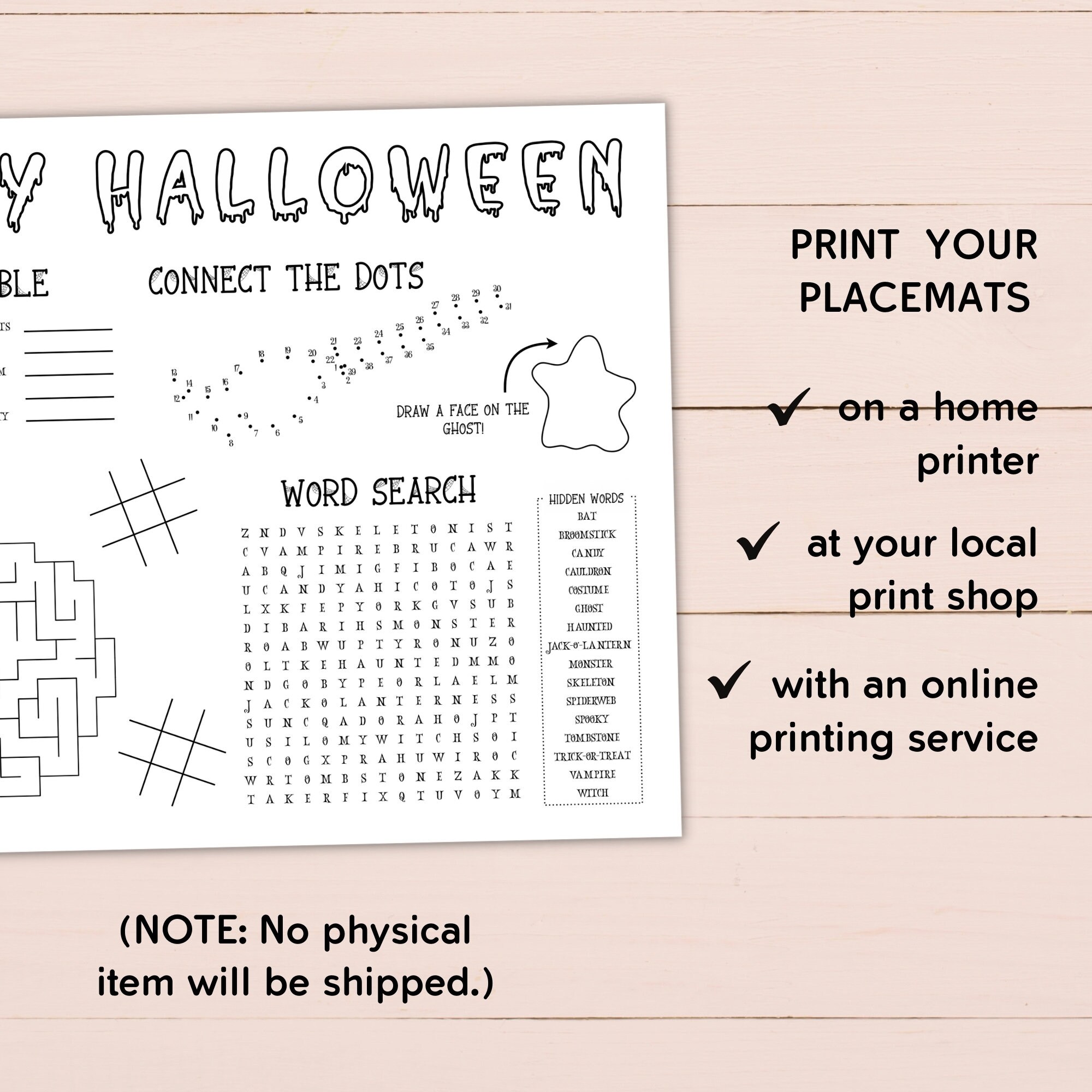 Printable Halloween Activity Placemat for Kids - 3 Sizes - Activity ...