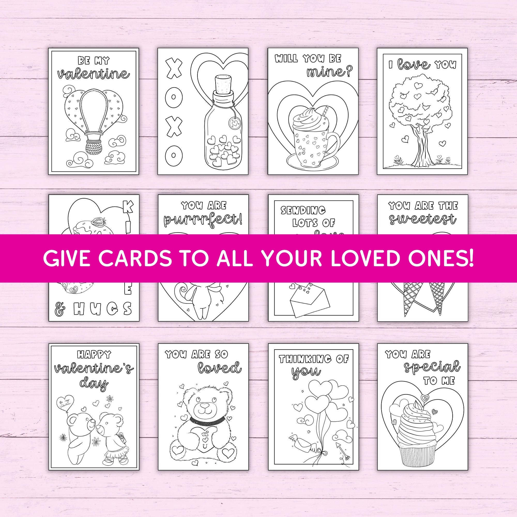 Tarjetas para colorear del Día de San Valentín - 12 diseños dibujados a ...