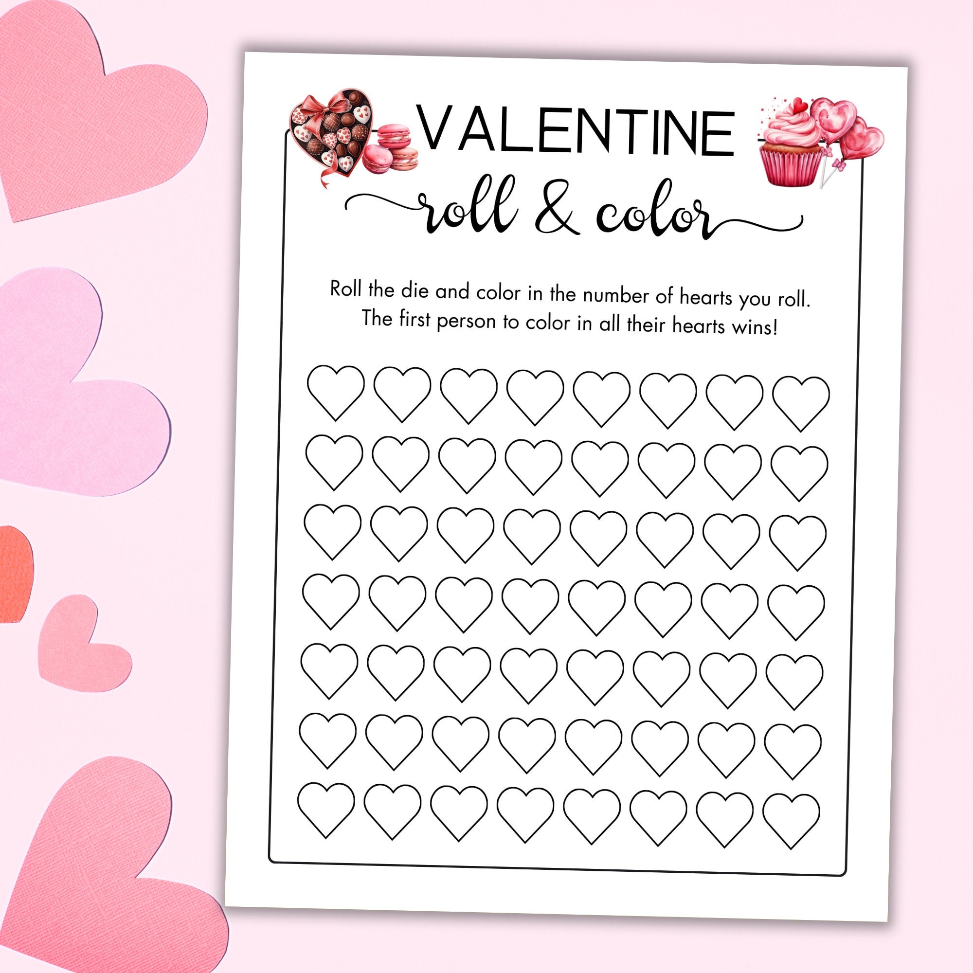 Printable Valentine Roll and Color Game - Valentine Party Game ...