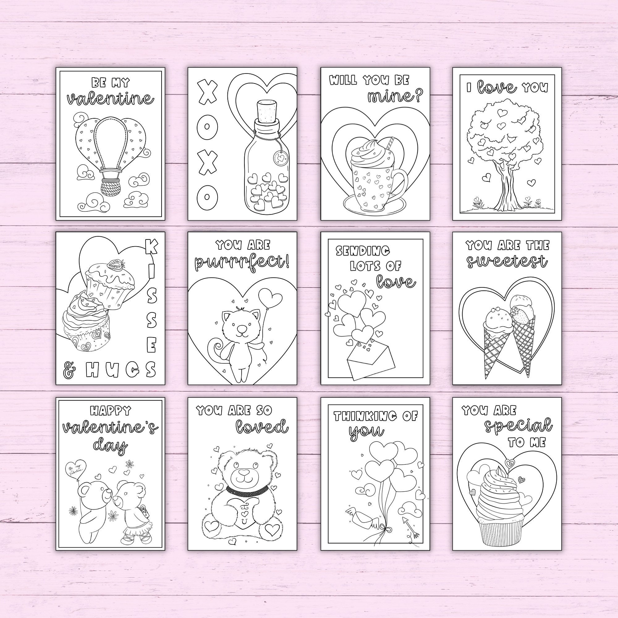 Tarjetas para colorear del Día de San Valentín - 12 diseños dibujados a ...