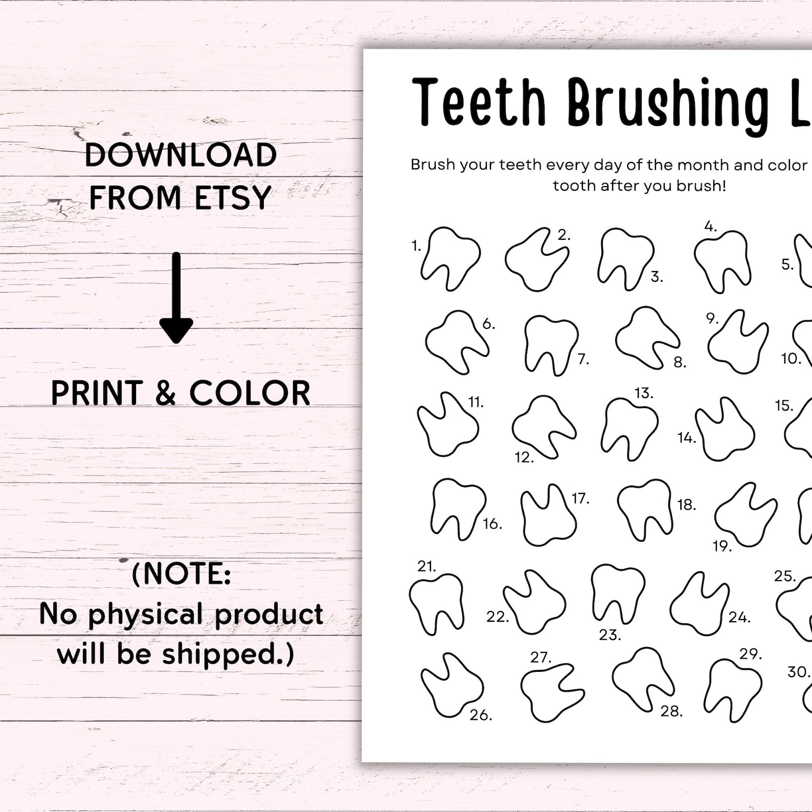 Monthly Teeth Brushing Tracker Printable Teeth Brushing Log Dental ...