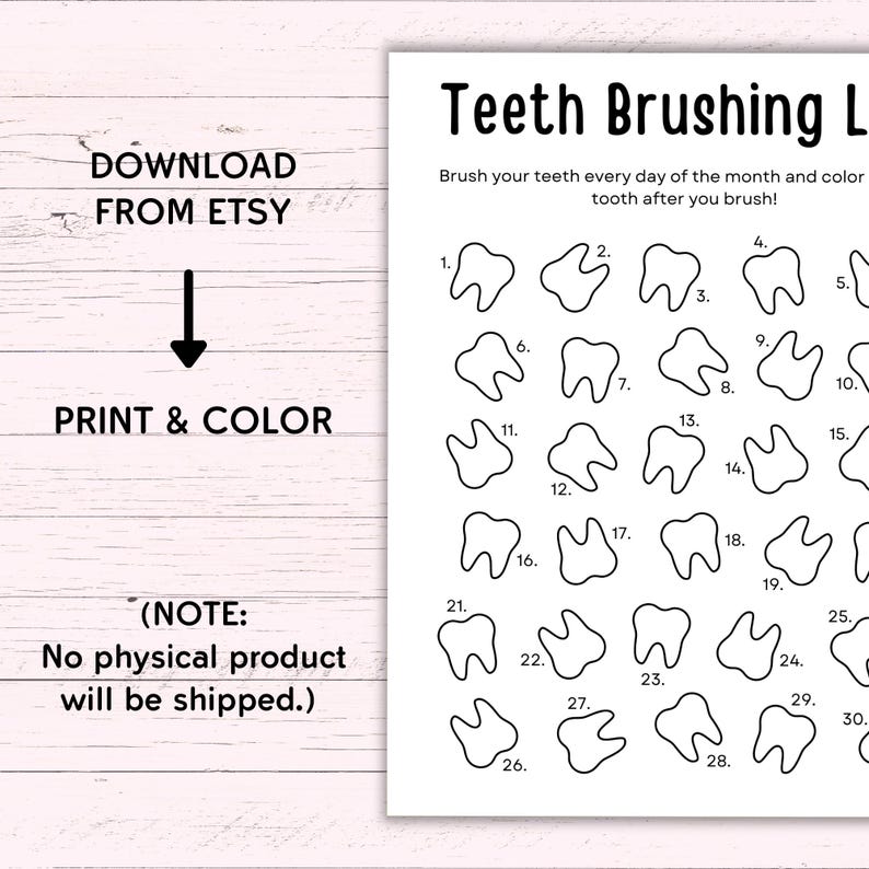 Monthly Teeth Brushing Tracker - Printable Teeth Brushing Log - Dental ...