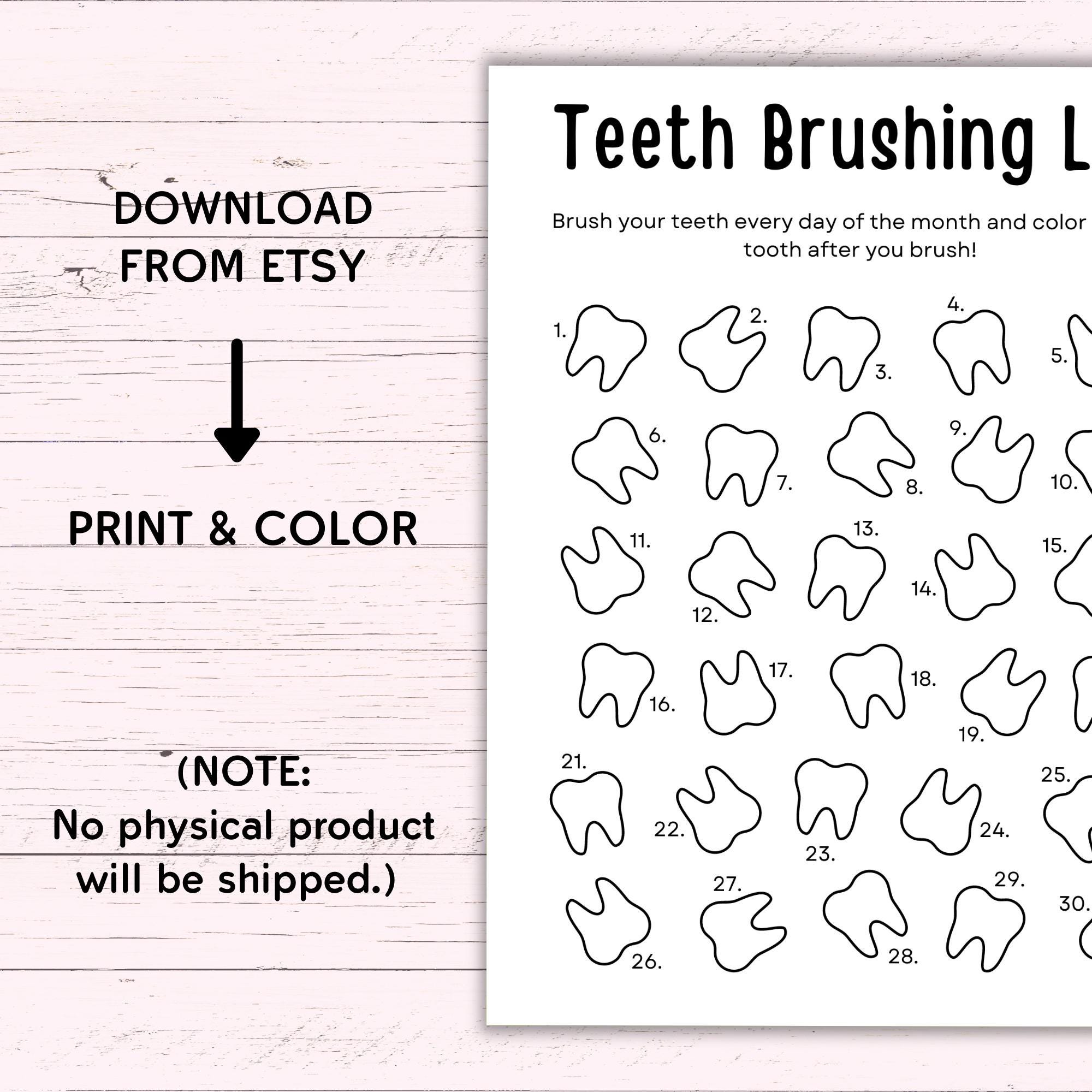 Monthly Teeth Brushing Tracker - Printable Teeth Brushing Log - Dental ...
