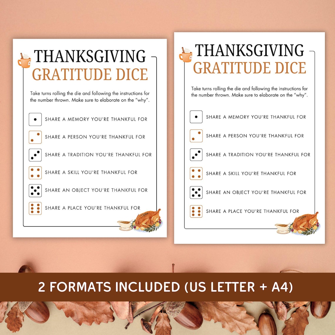 Thanksgiving Gratitude Dice Game - Thanksgiving Party Game ...