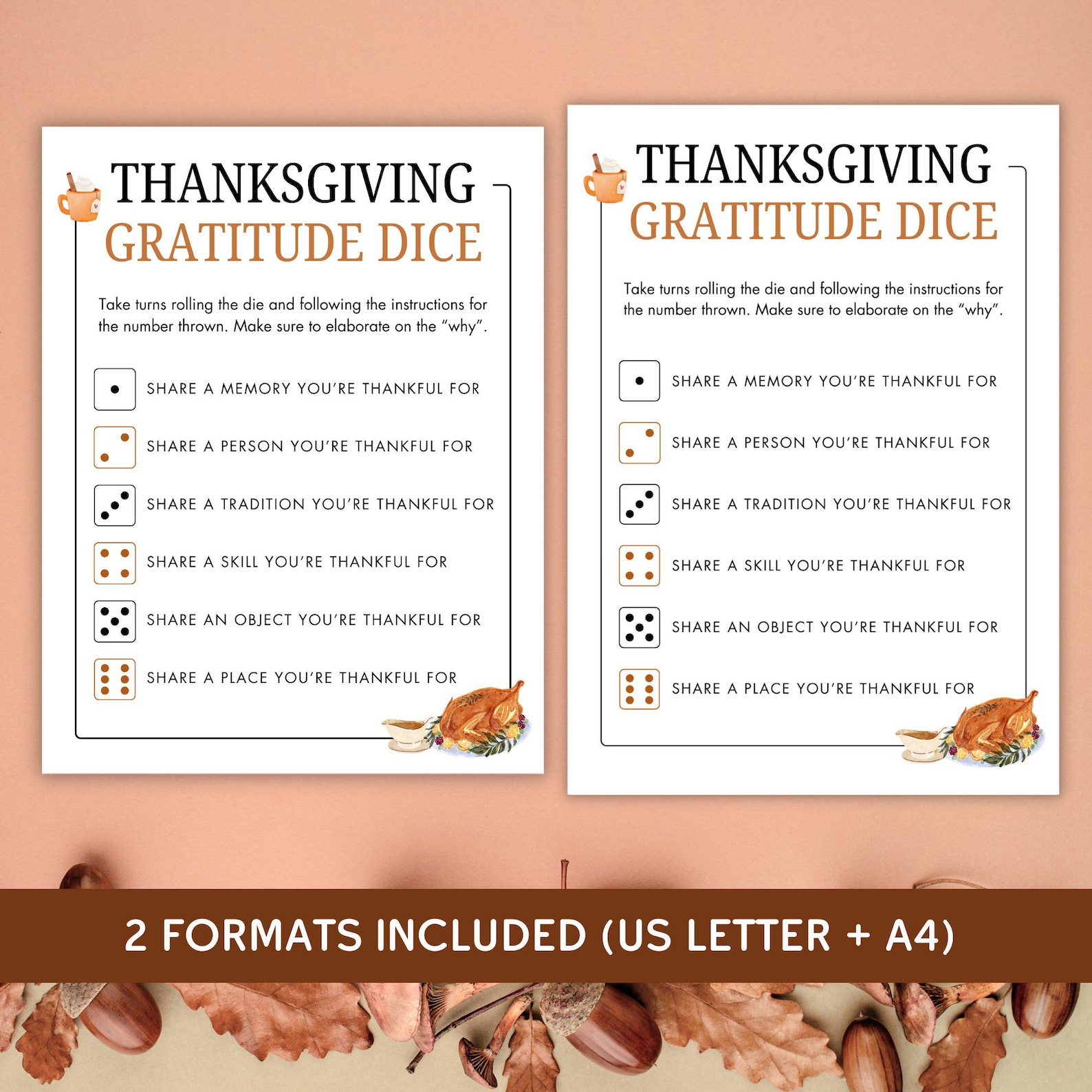 Thanksgiving Gratitude Dice Game - Thanksgiving Party Game ...