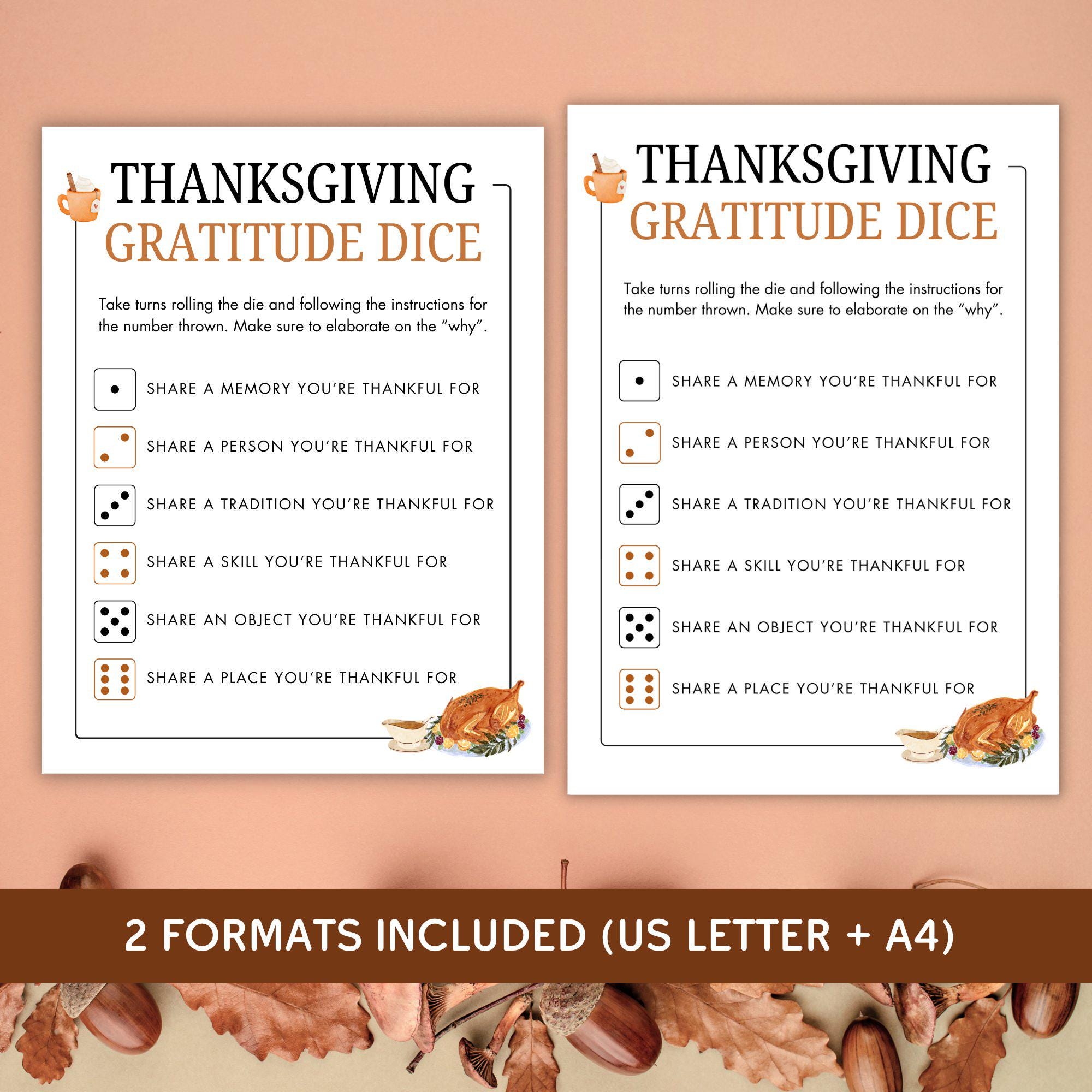 Thanksgiving Gratitude Dice Game - Thanksgiving Party Game ...