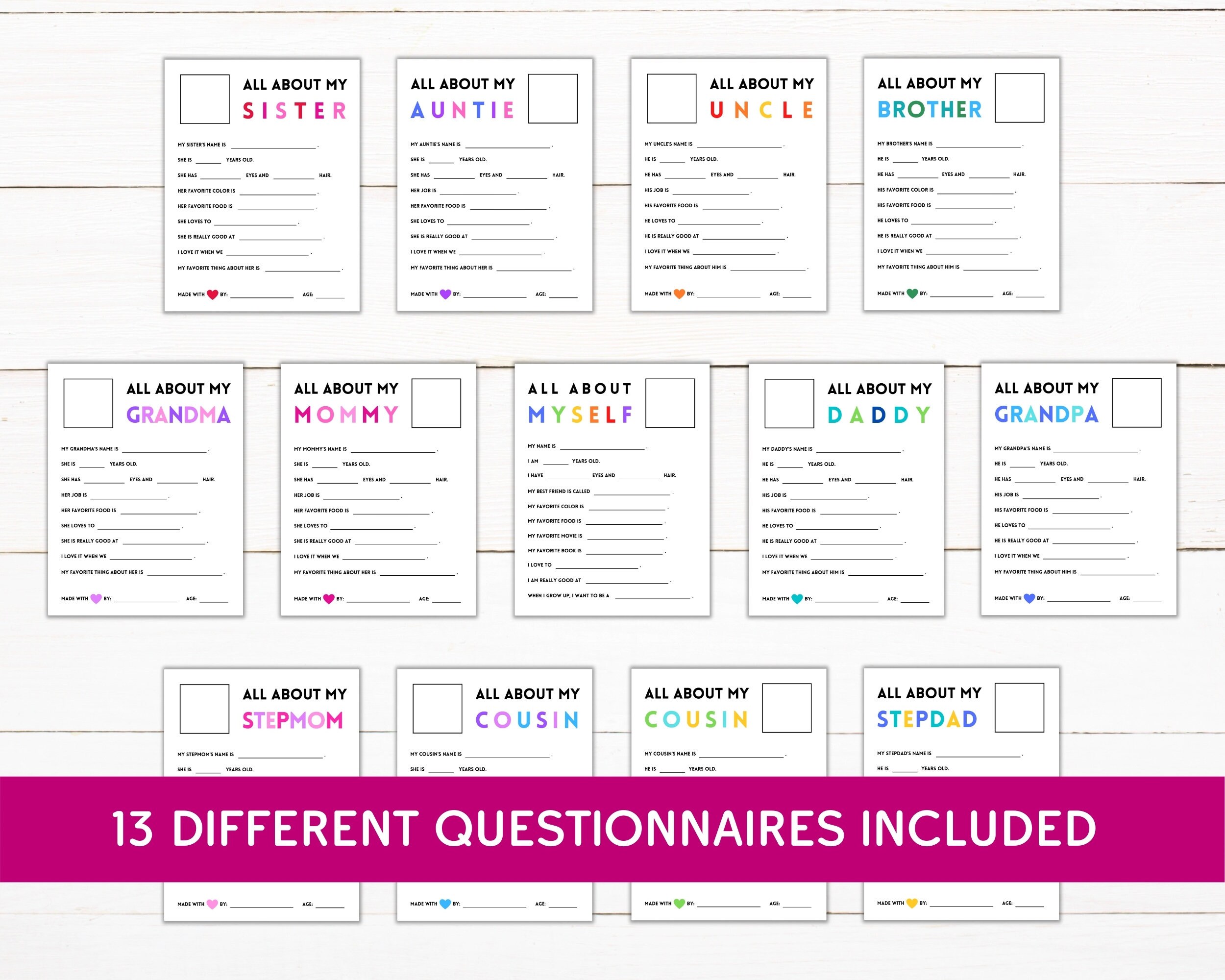 Printable all About My Family Questionnaires Instant Download ...