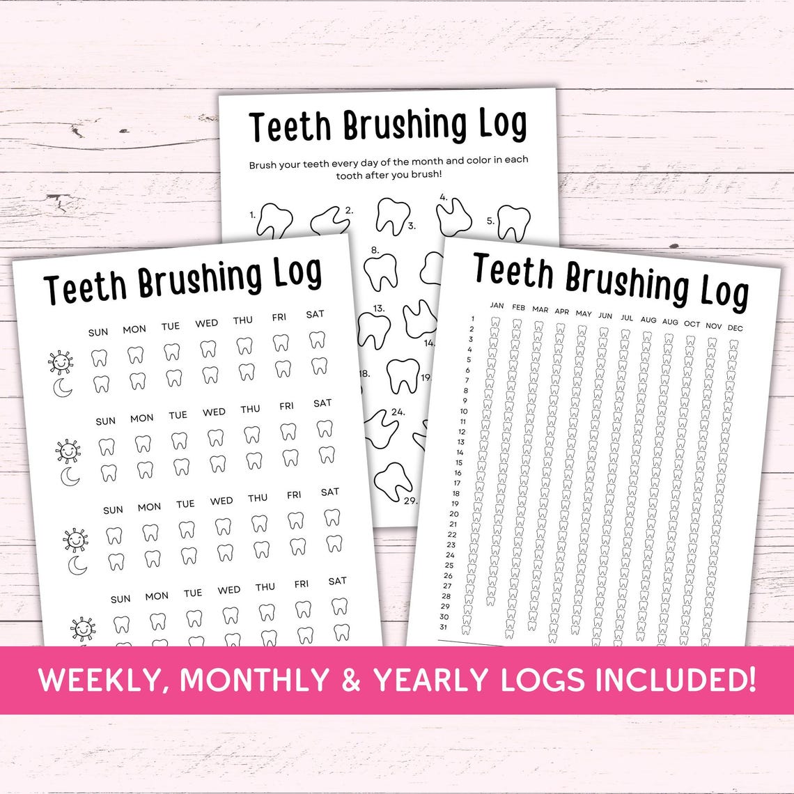 Teeth Brushing Tracker Bundle - Printable Teeth Brushing Log - Kids ...
