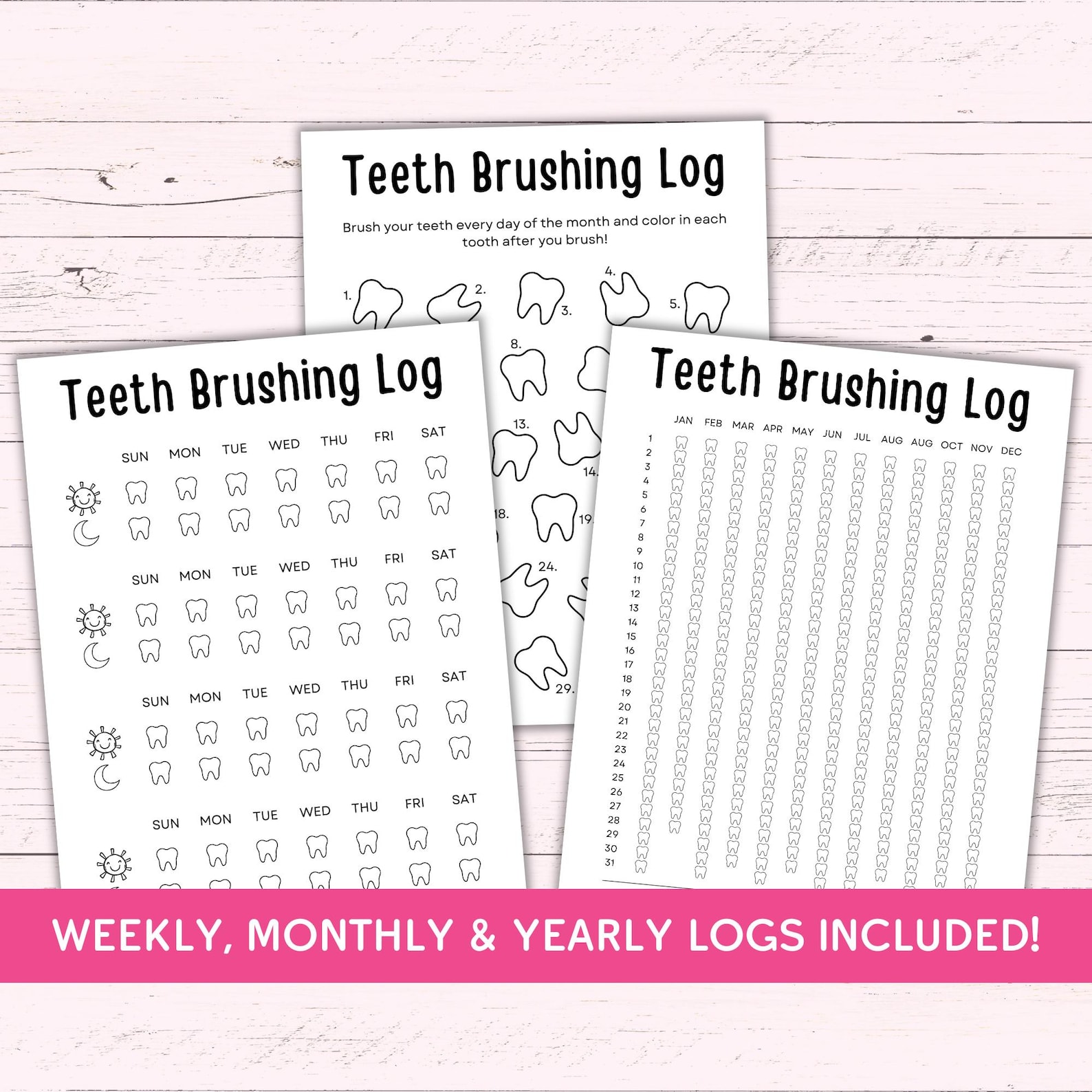 Teeth Brushing Tracker Bundle - Printable Teeth Brushing Log - Kids ...