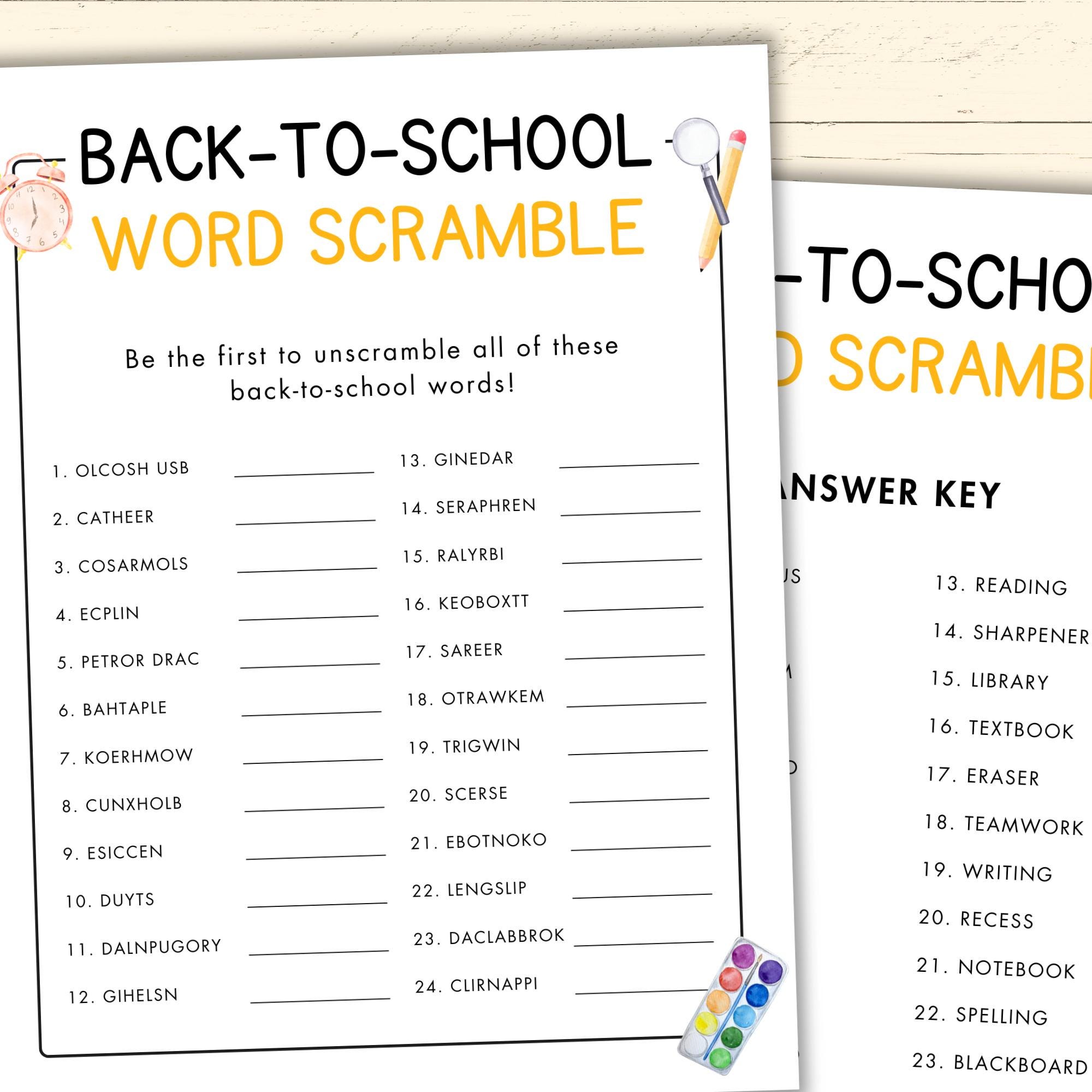 Back to School Word Scramble - Printable Back to School Activity ...