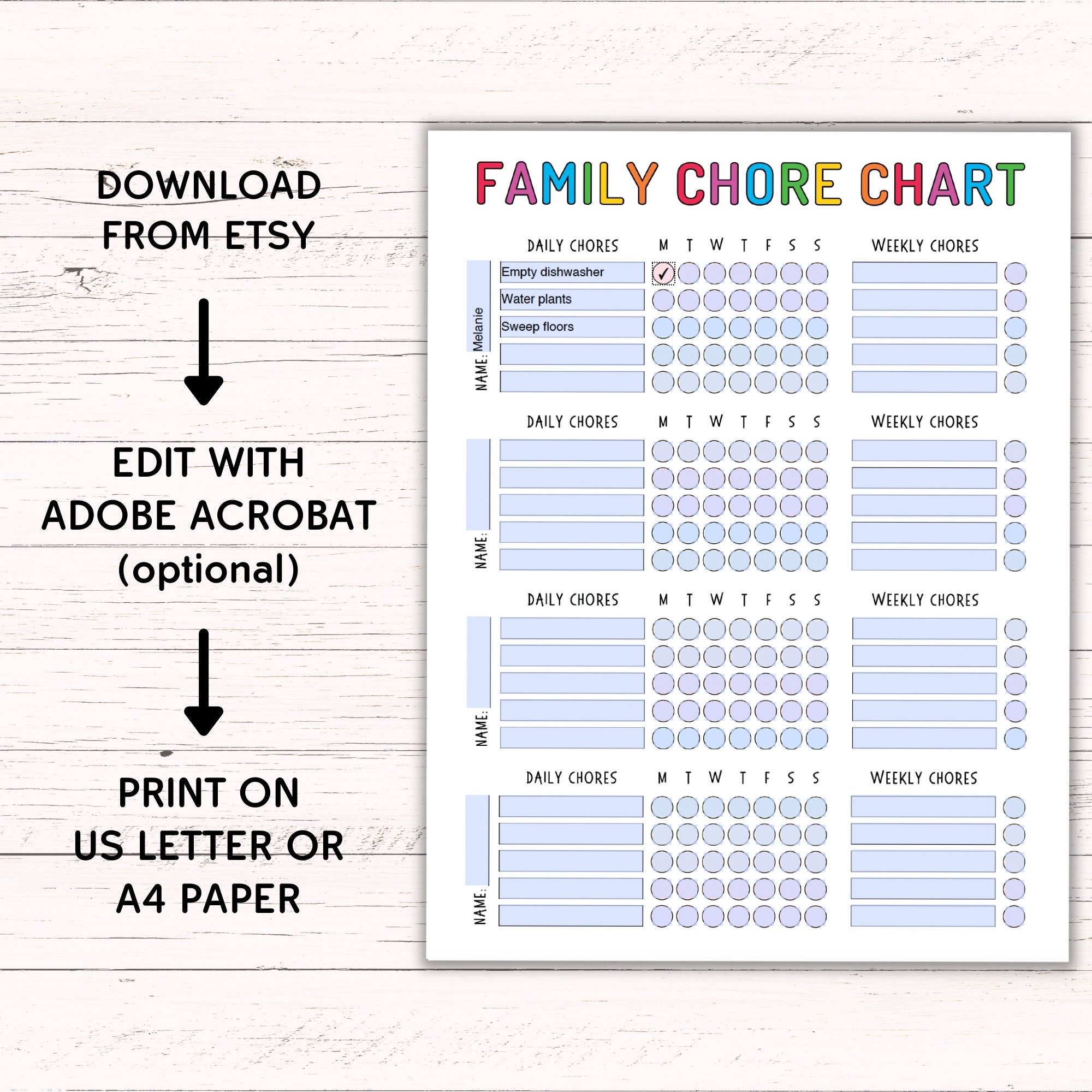 Printable Family Chore Chart - Editable Chore Chart for Multiple Kids ...