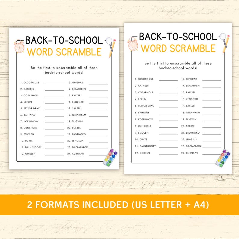 Back to School Word Scramble - Printable Back to School Activity ...