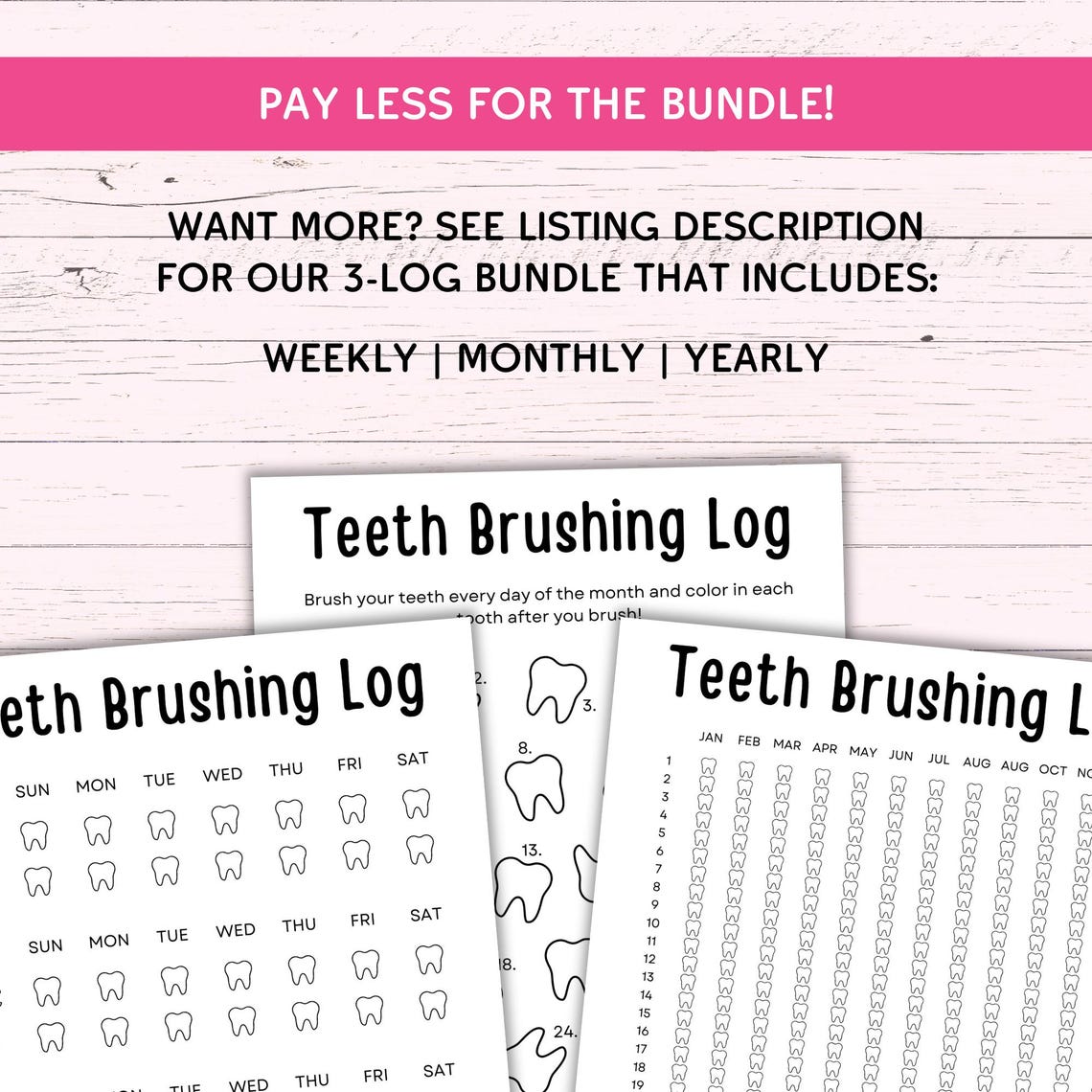 Monthly Teeth Brushing Tracker Printable Teeth Brushing Log Dental ...