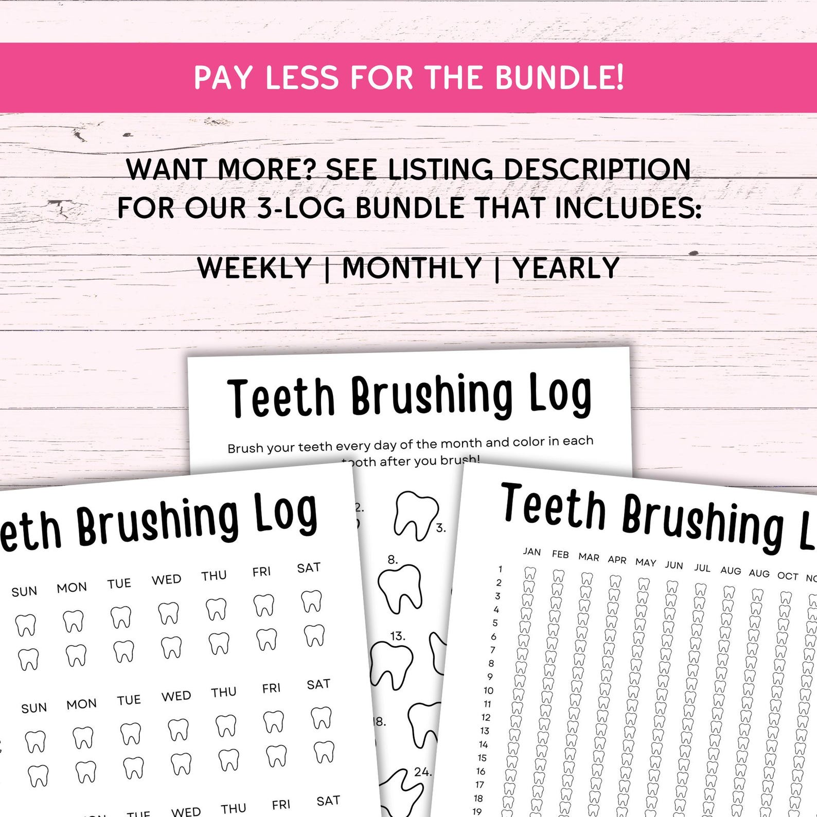 Monthly Teeth Brushing Tracker - Printable Teeth Brushing Log - Dental ...