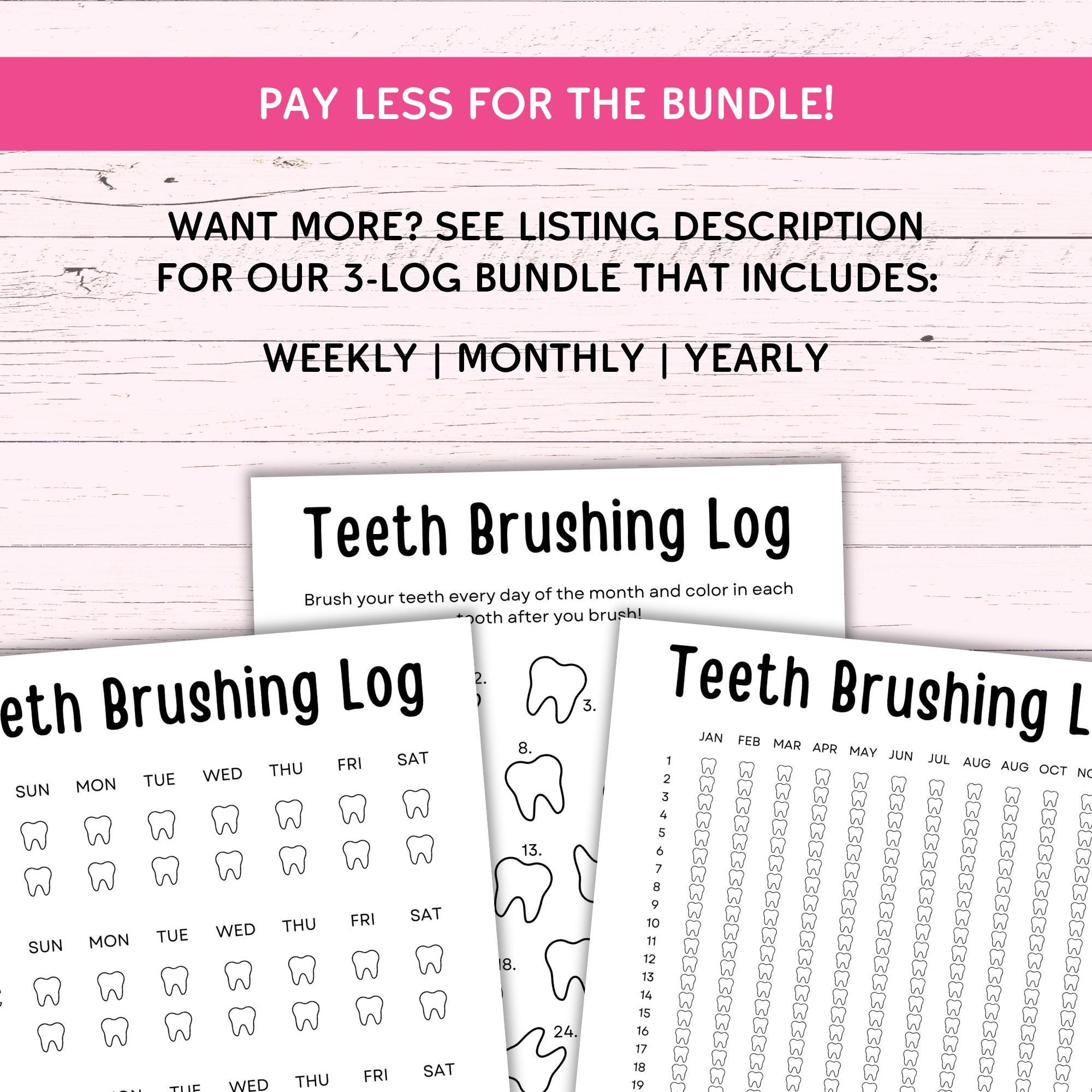 Monthly Teeth Brushing Tracker - Printable Teeth Brushing Log - Dental ...