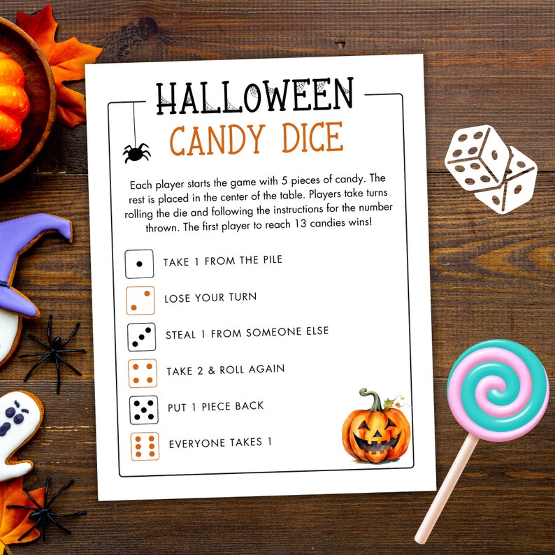 Printable Halloween Candy Dice Game - Halloween Party Game - Halloween ...