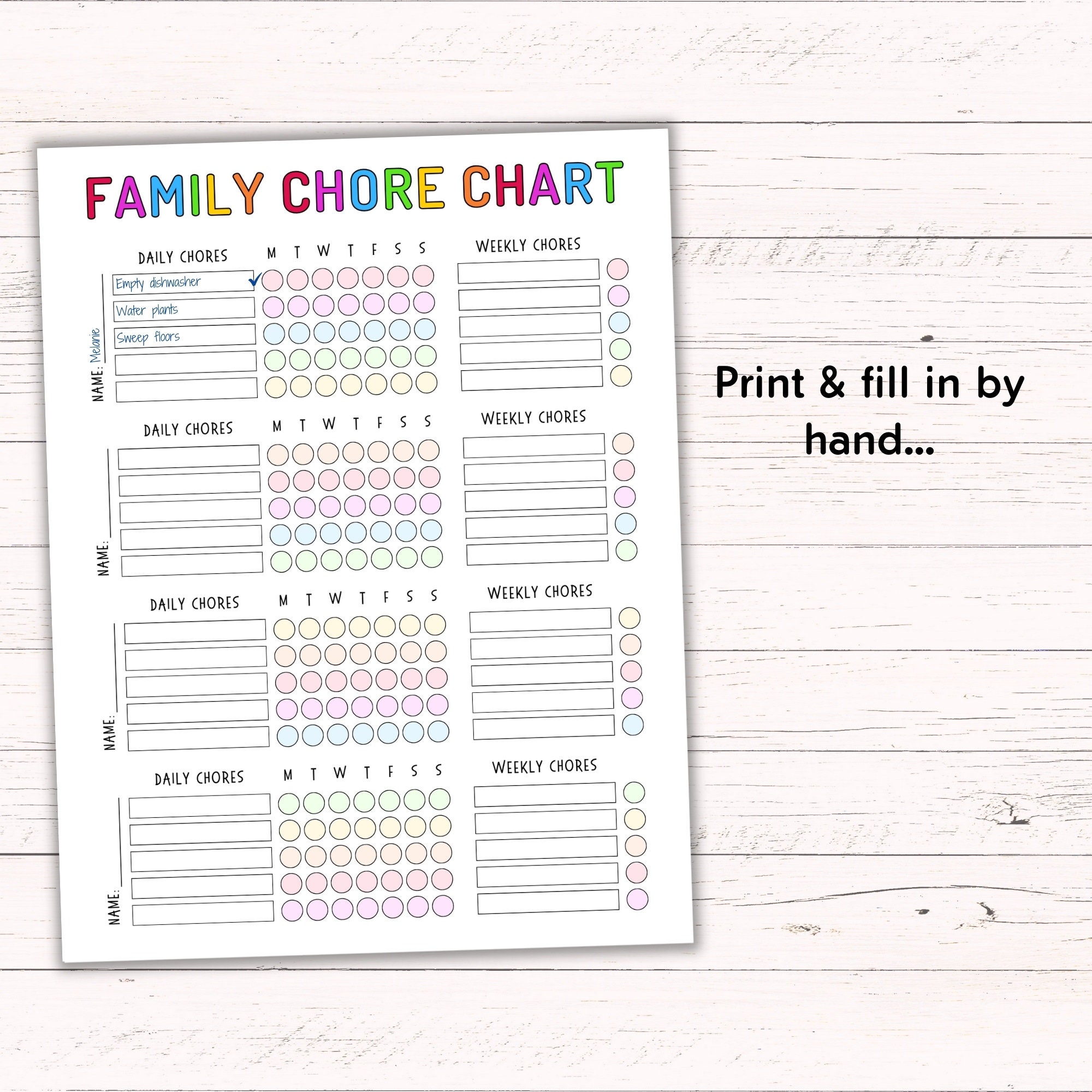 Printable Family Chore Chart - Editable Chore Chart for Multiple Kids ...