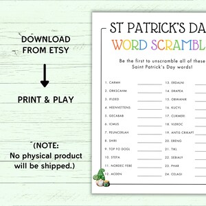 St Patrick's Day Word Scramble - Printable St Patty's Activity - Party ...