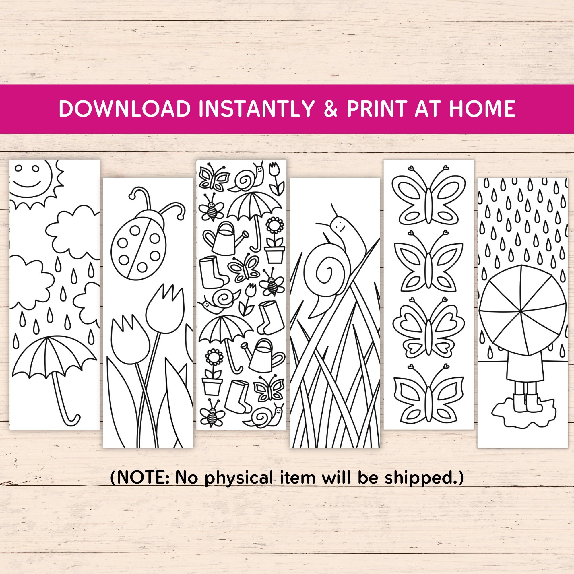 Printable Spring Coloring Bookmarks Set of 6 PDF Instant Digital ...