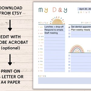 Printable Boho Daily Planner US Letter A4 Editable - Etsy