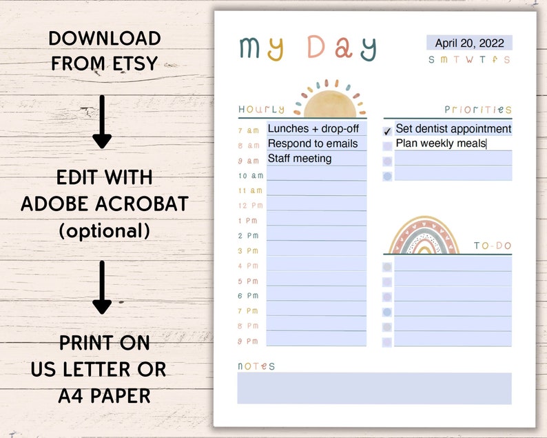Printable Boho Daily Planner US Letter A4 Editable - Etsy