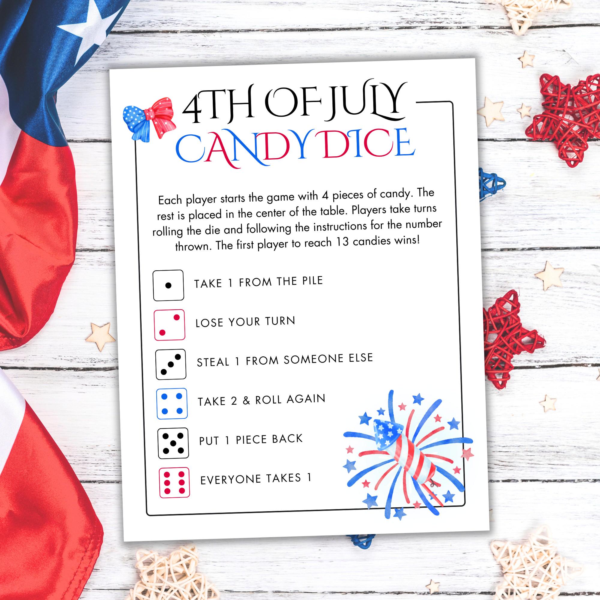 Printable 4th of July Candy Dice Game - 4th of July Party Game ...