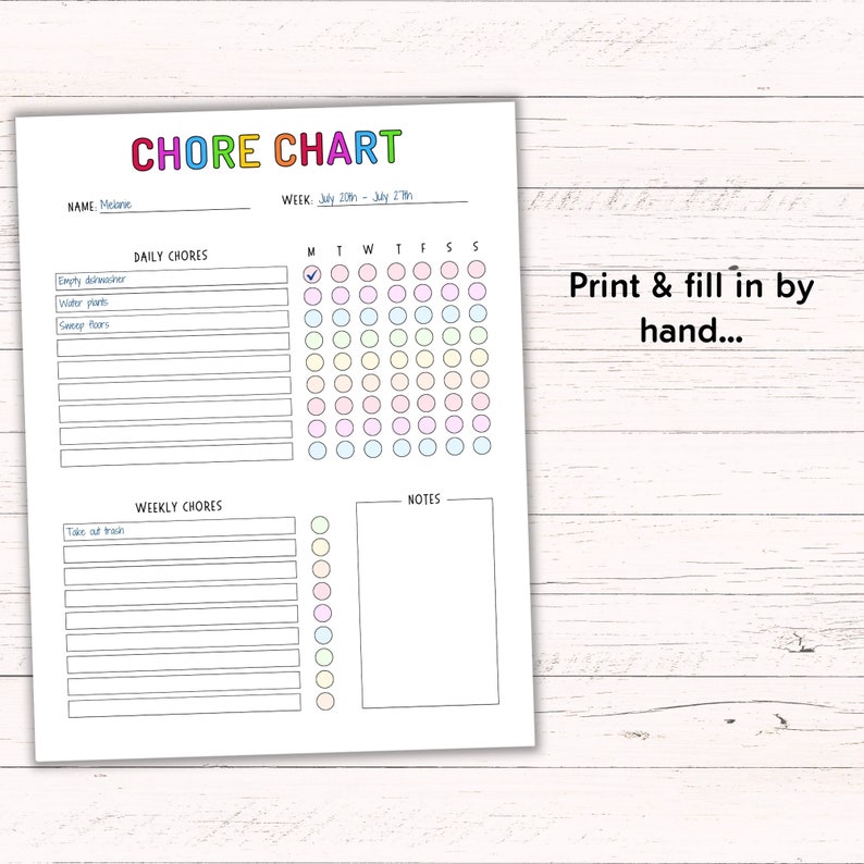 Printable Chore Chart for Kids - Editable Daily & Weekly Chore Chart ...