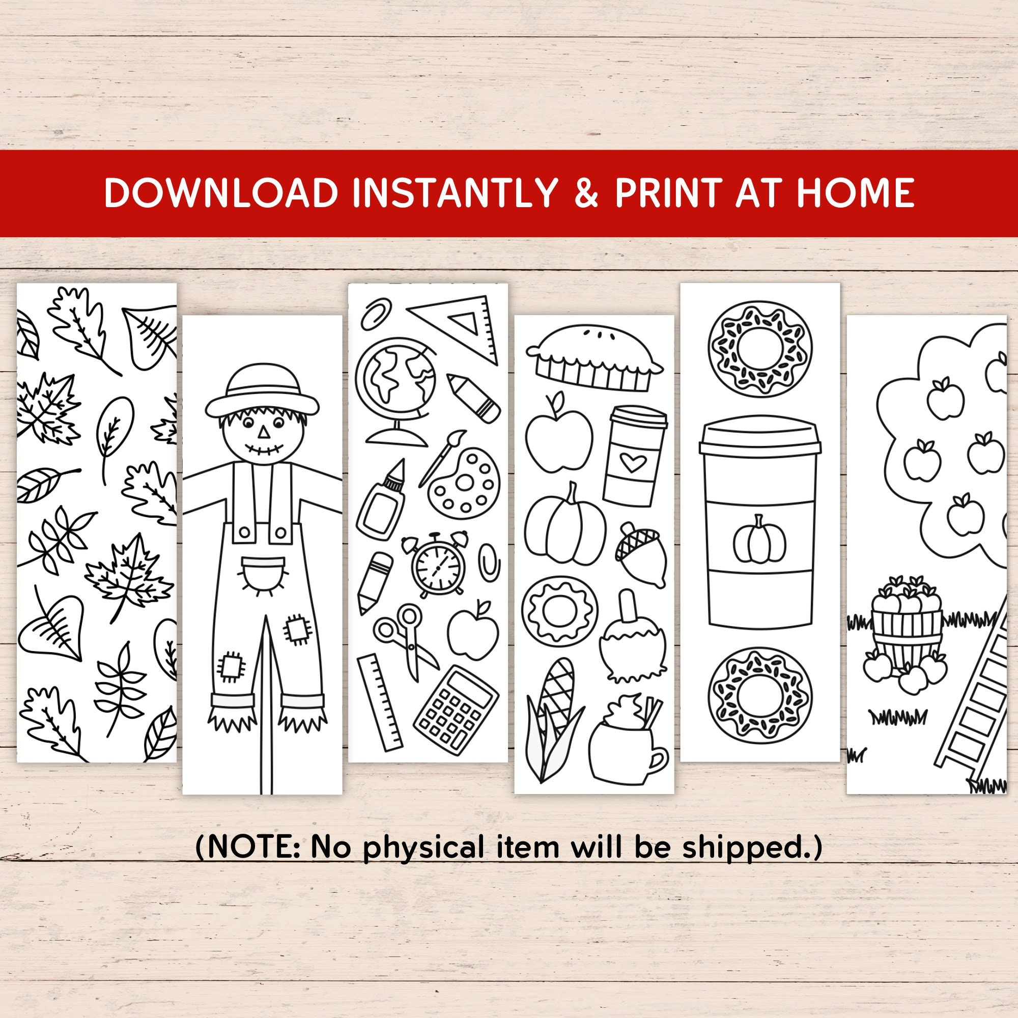 Printable Fall Coloring Bookmarks - Set of 6 - PDF Instant Digital ...