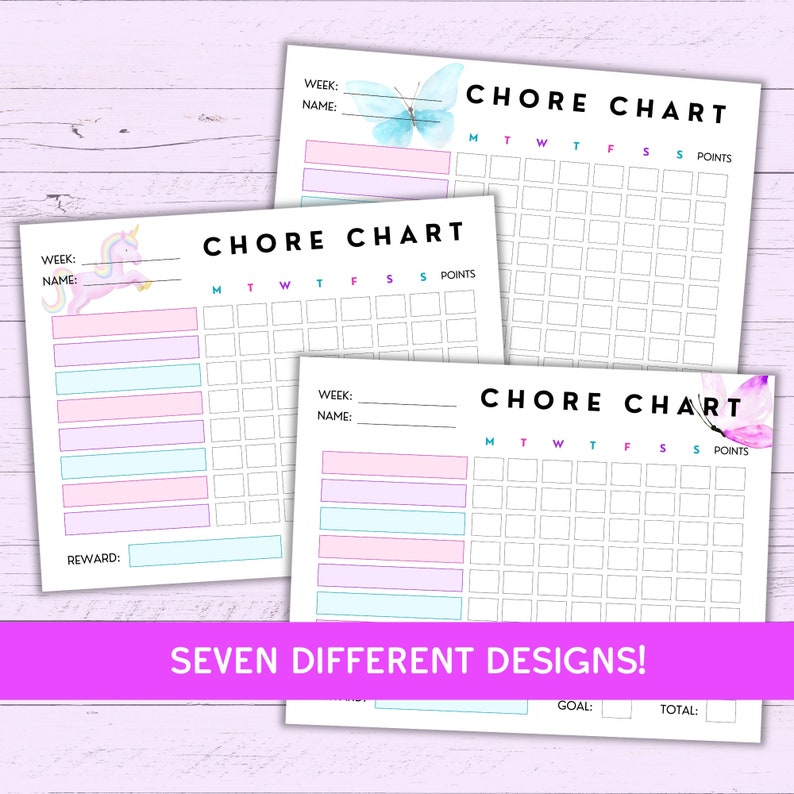 Editable Printable Chore Chart for Kids - Pink & Purple Design With ...