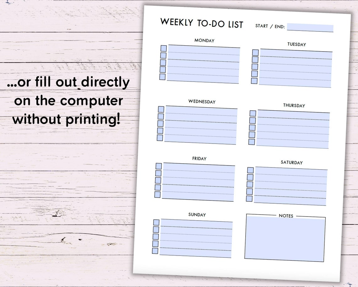 Printable Weekly To-do List Blank Fillable PDF Weekly - Etsy