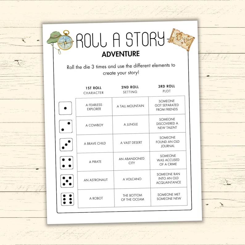 Roll a Story Adventure - Creative Writing Prompt Activity - Printable ...