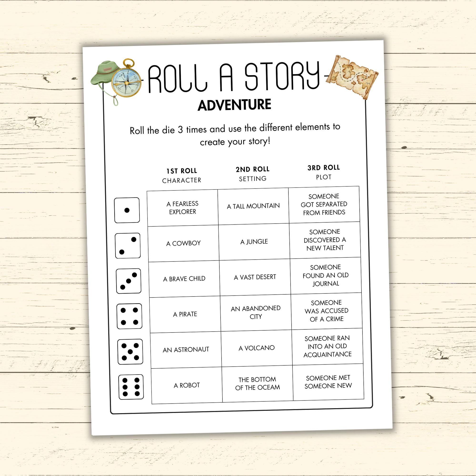 Roll a Story Adventure - Creative Writing Prompt Activity - Printable ...