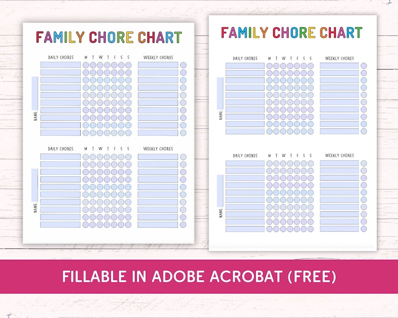 Printable Family Chore Chart Editable Chore Chart for - Etsy