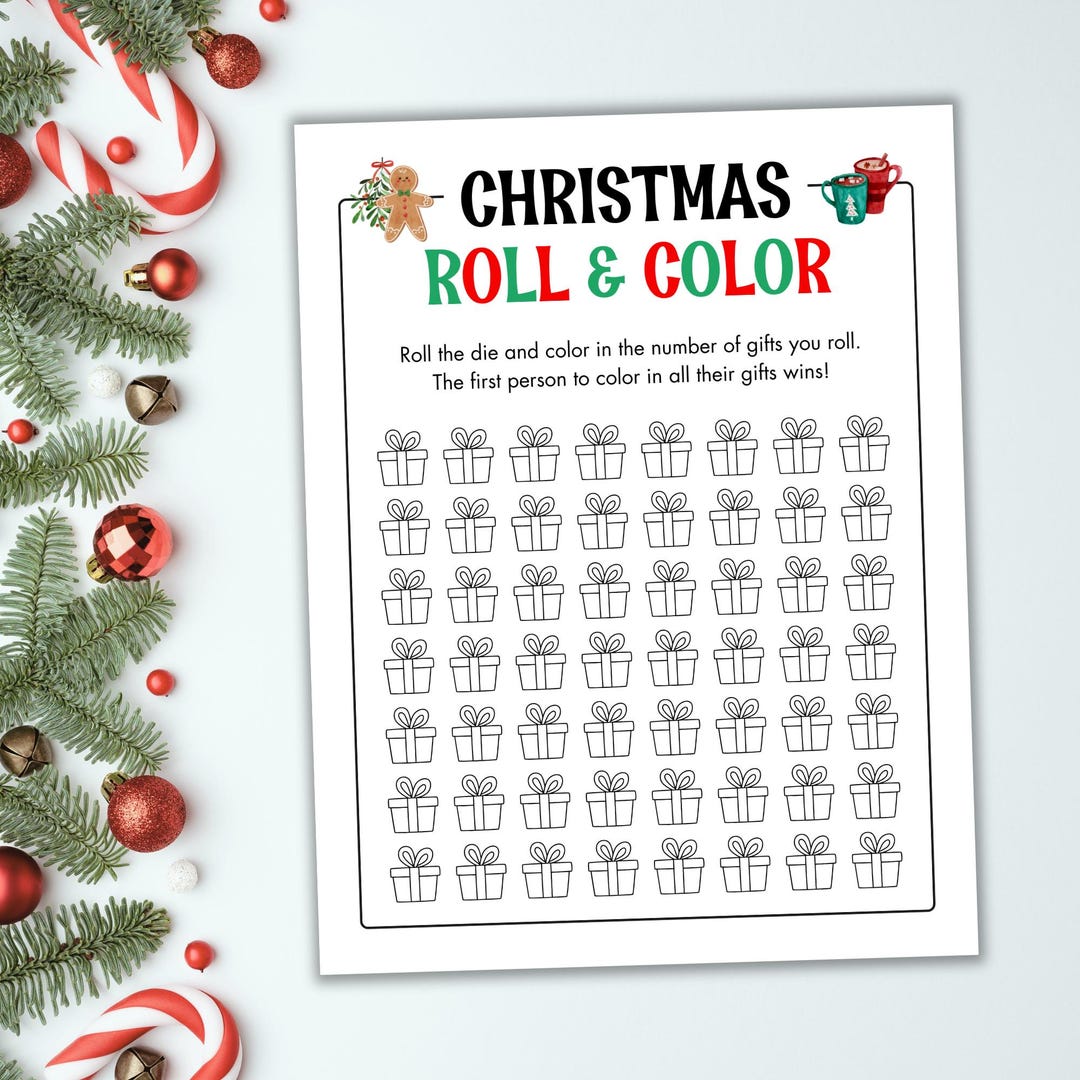 Printable Christmas Roll and Color Game - Christmas Party Game ...