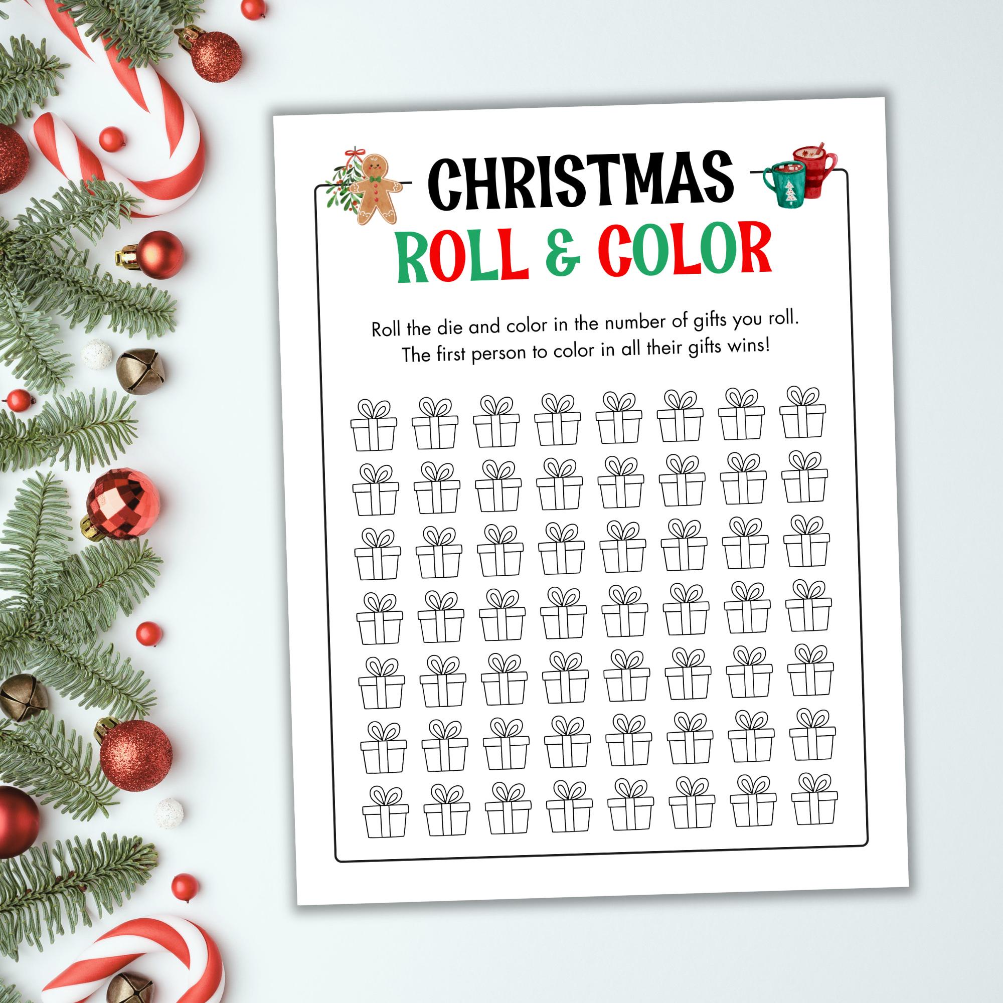 Printable Christmas Roll and Color Game - Christmas Party Game ...
