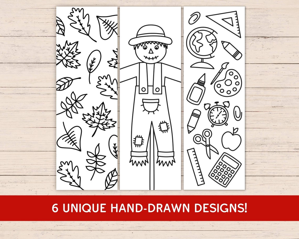 Printable Fall Coloring Bookmarks Set of 6 PDF Instant - Etsy