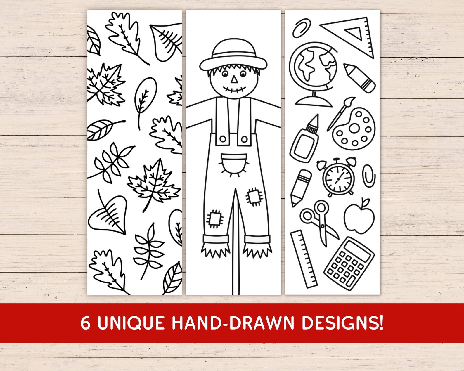 Printable Fall Coloring Bookmarks Set of 6 PDF Instant - Etsy