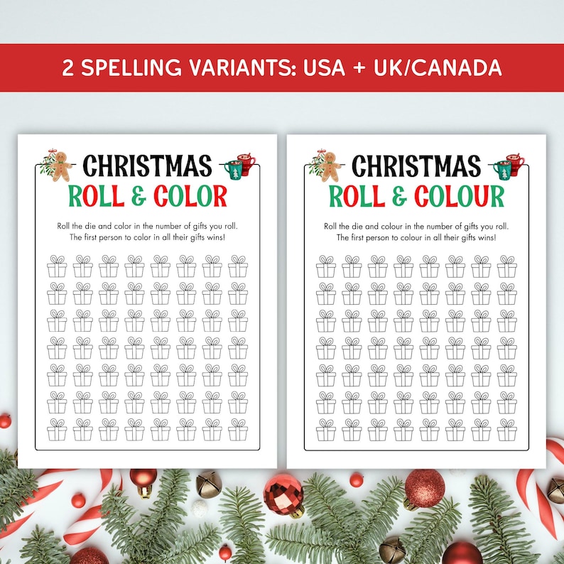 Printable Christmas Roll and Color Game - Christmas Party Game ...